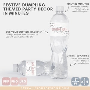 Cute Dumpling Water Bottle Labels, Bao Dim Sum Party Editable Template ...