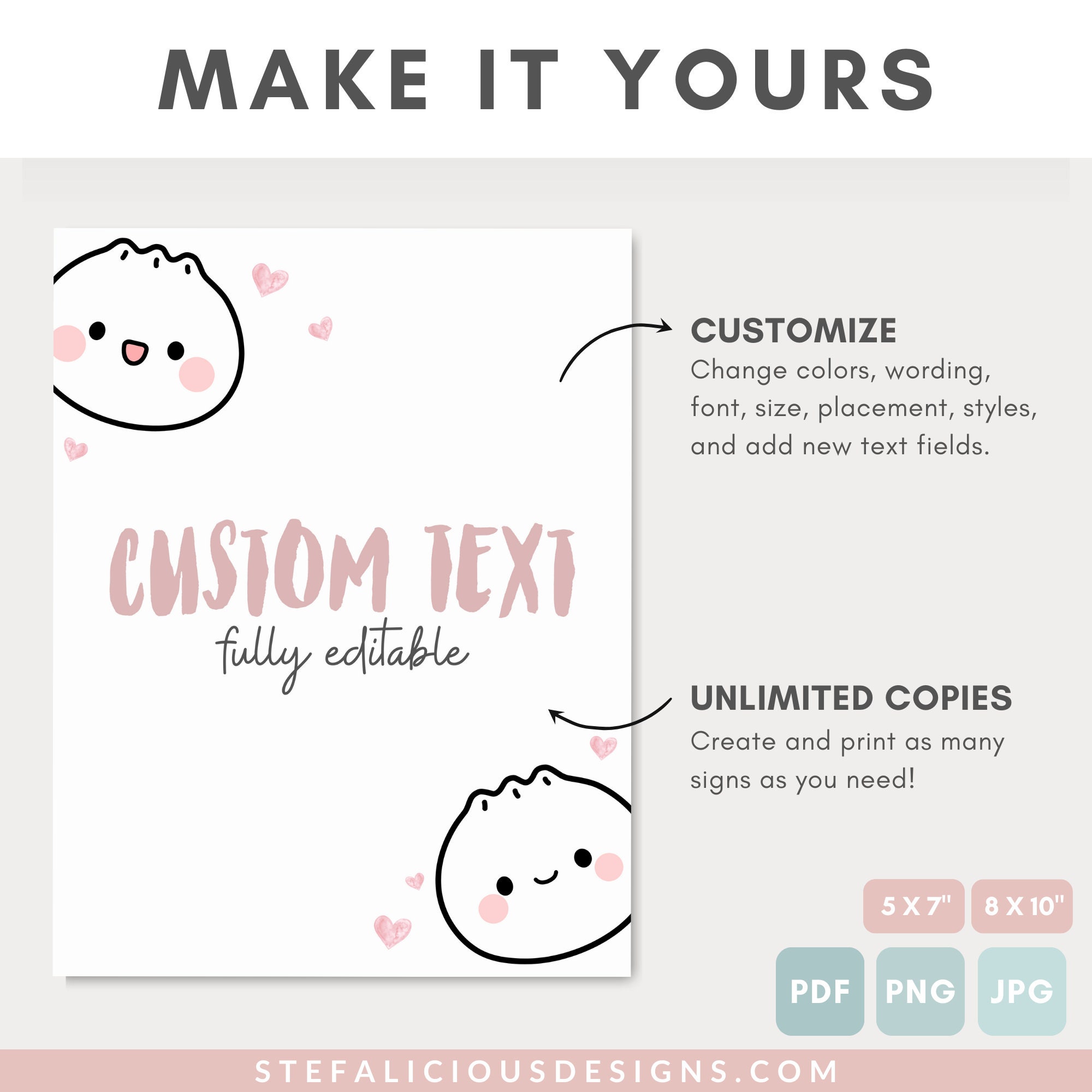 Cute Dumpling Table Signs, Dim Sum Custom Sign, Printable Bao Event ...