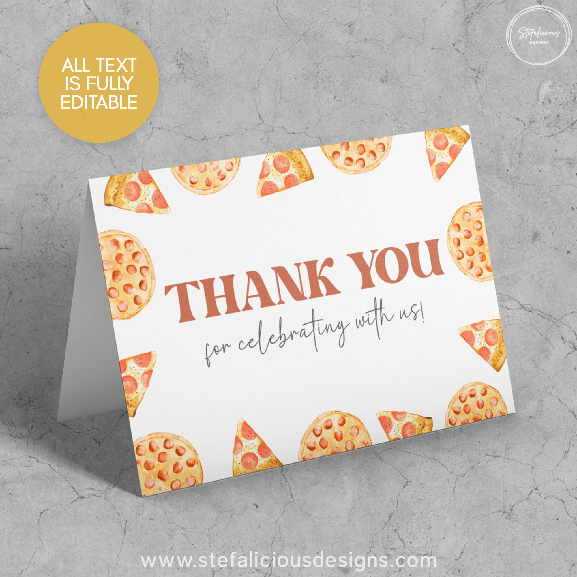 Editable Pizza Thank You Cards, Pizza Party Thank You Card Template ...