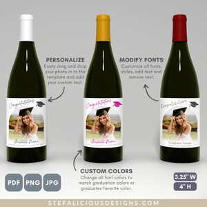 Graduation Wine Labels, Custom Champagne Labels, Minimalist Graduation ...