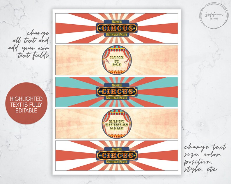 Circus Party Water Bottle Labels Editable Template Carnival - Etsy
