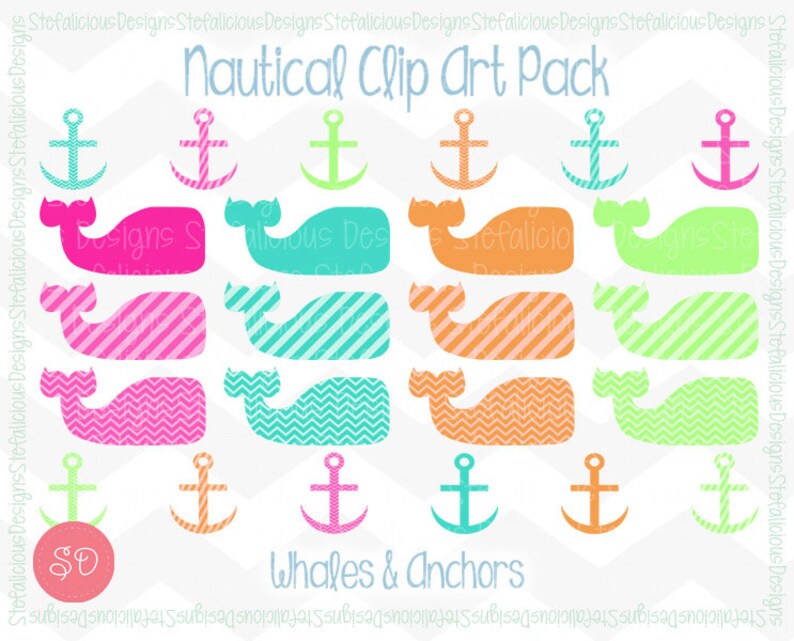 Nautical Clip Art Whales and Anchors instant Download - Etsy