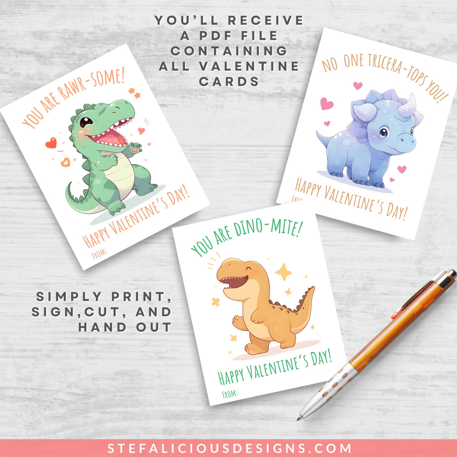 12 Printable Cute Dinosaur Pun Valentine's Day Card Set, Valentine's ...
