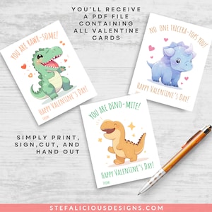 12 Printable Cute Dinosaur Pun Valentine's Day Card Set, Valentine's ...