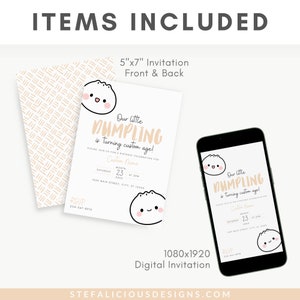 Dumpling Birthday Invitation, Bao Birthday Party Invite, Dim Sum Party ...