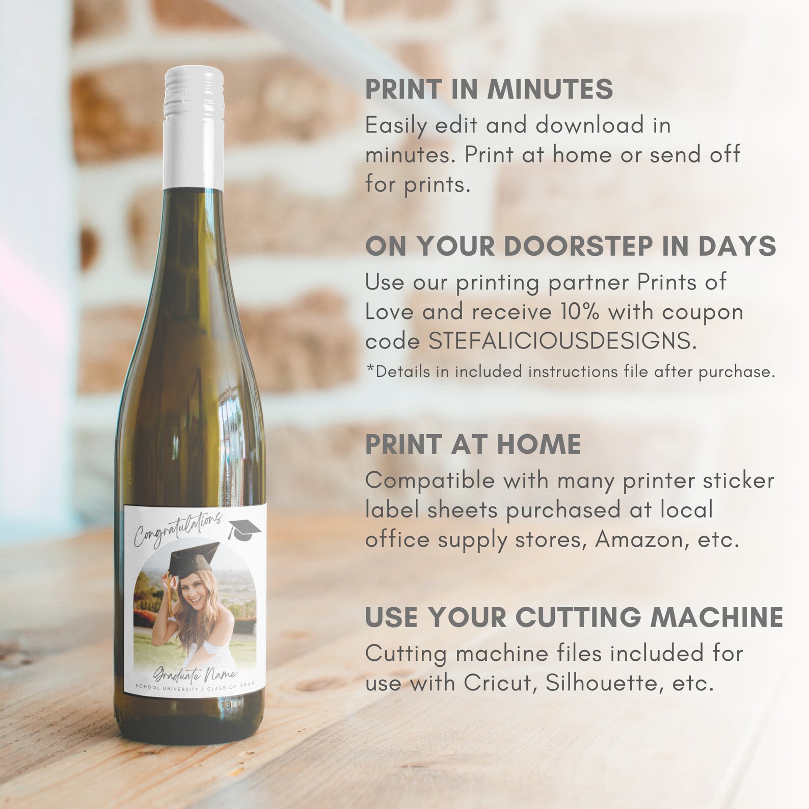 Graduation Wine Labels, Custom Champagne Labels, Minimalist Graduation ...