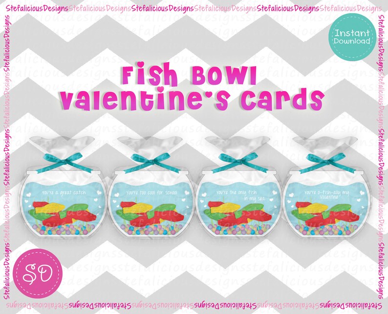 Printable Fish Bowl Valentine's Day Cards, Goldfish Swedish Fish ...