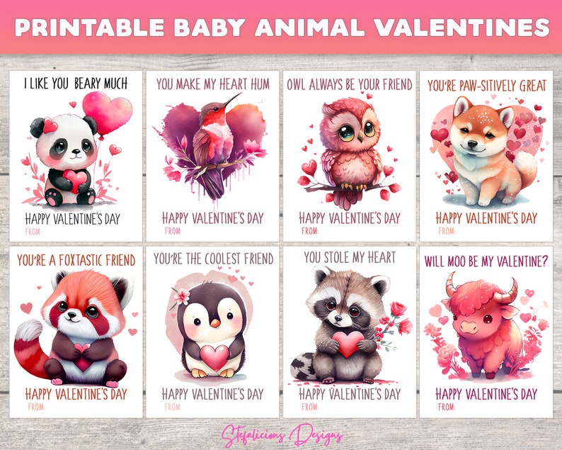 16 Printable Cute Baby Animal Pun Valentine's Day Card - Etsy