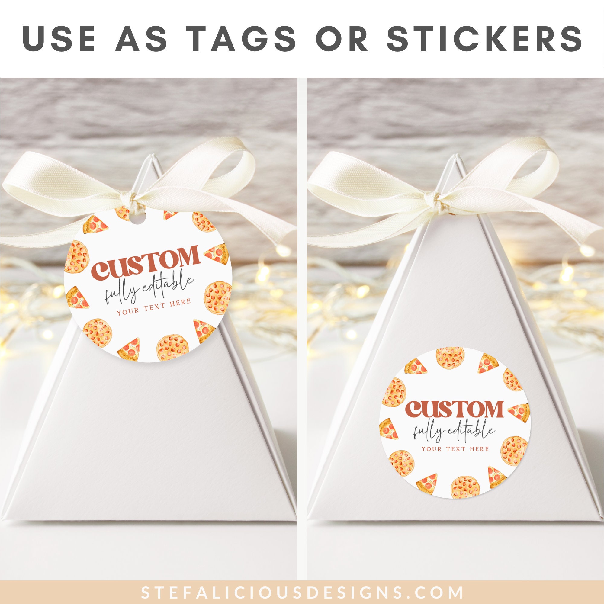Editable Pizza Sticker Tags, Printable Pizza Favor Tags, Thank You Tags ...