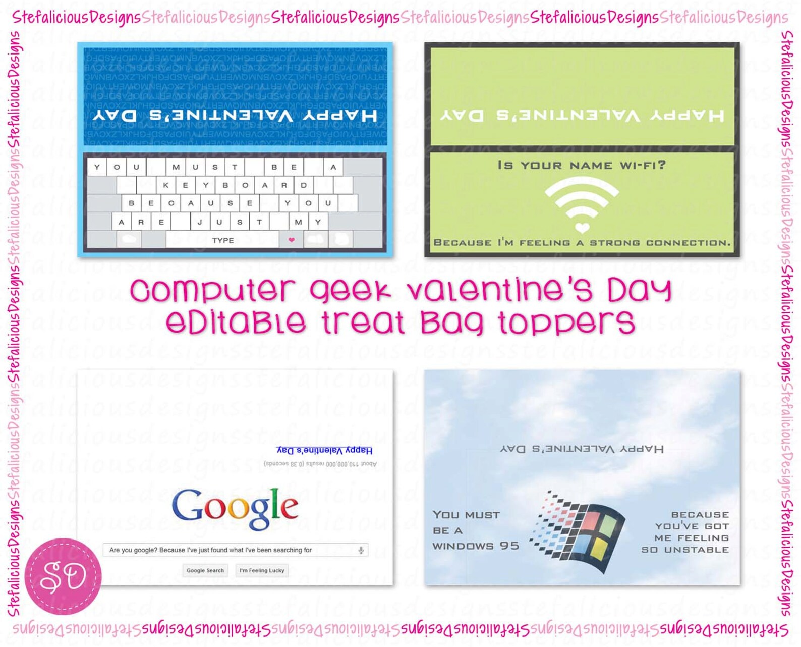 Printable Computer Geek Valentine's Day Cards & Bag Toppers, Tech ...