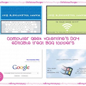 Printable Computer Geek Valentine's Day Cards & Bag Toppers, Tech ...