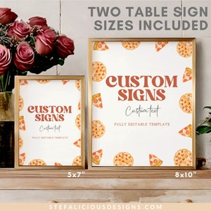 Pizza Table Signs, Printable Editable Template, Minimalist Event Sign ...