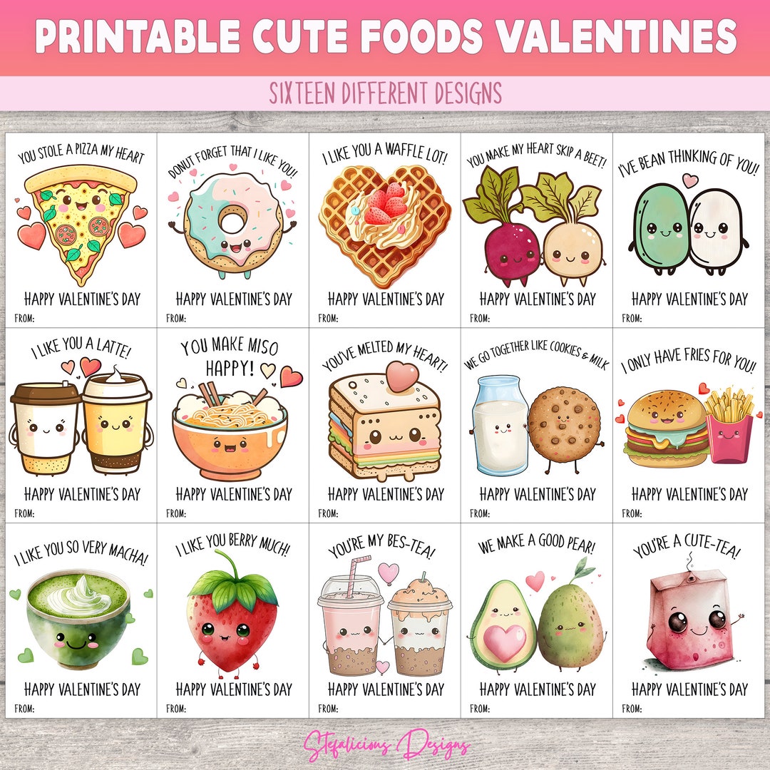16 Printable Cute Food Pun Valentine's Day Card Set - Etsy
