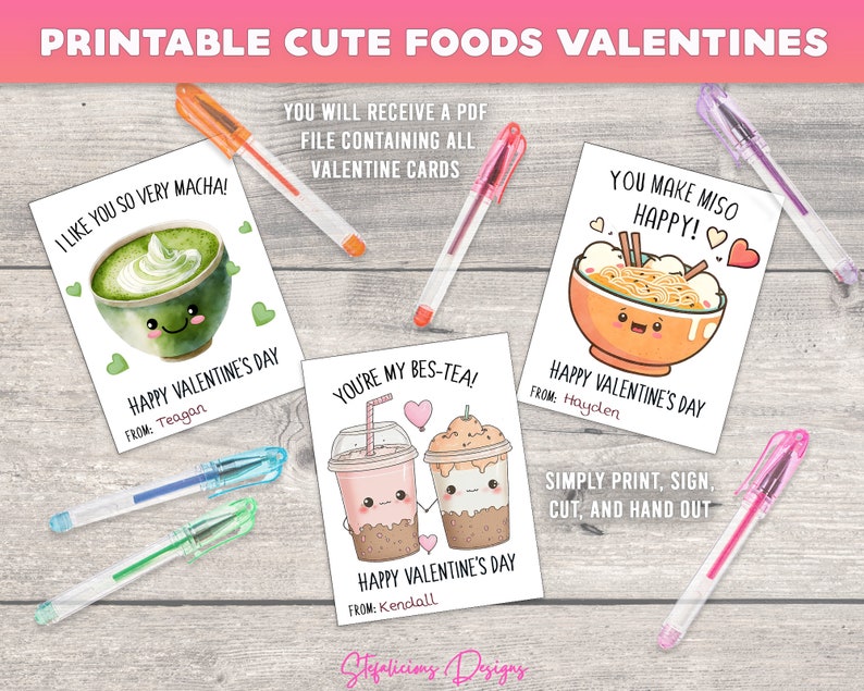 16 Printable Cute Food Pun Valentine's Day Card Set - Etsy