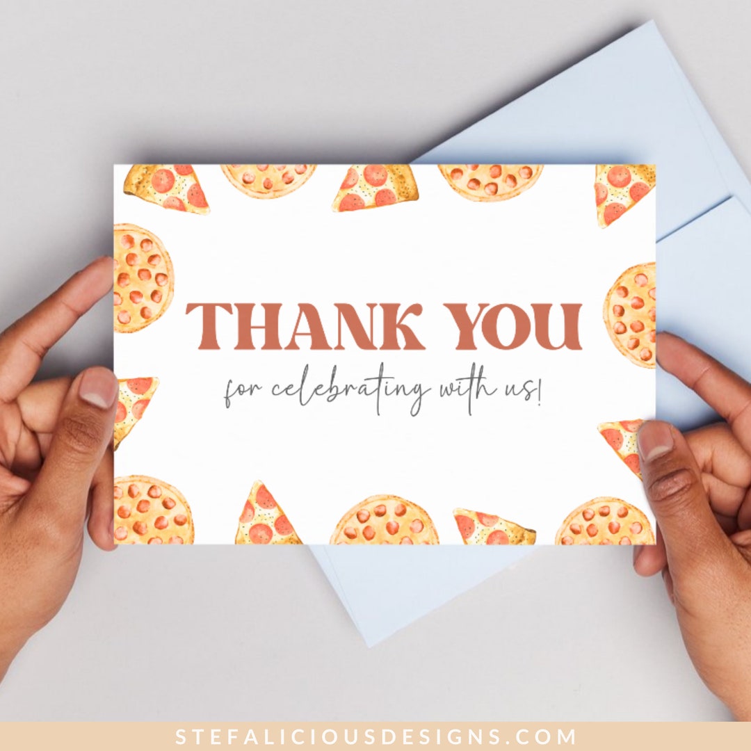 Editable Pizza Thank You Cards, Pizza Party Thank You Card Template ...