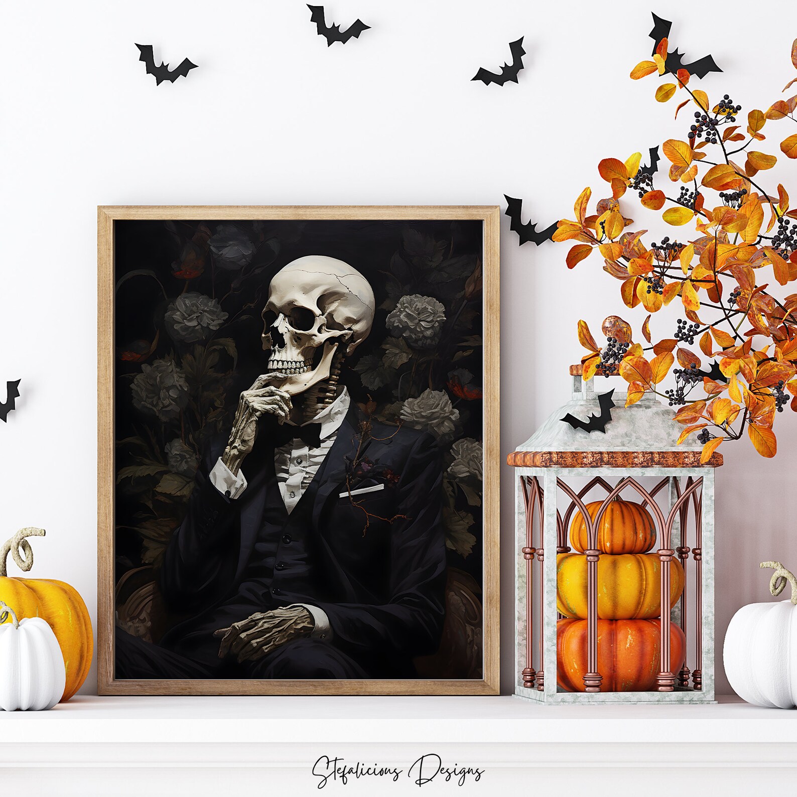 Dapper Skeleton Painting, Vintage Poster, Wall Art Print, Dark Academia ...