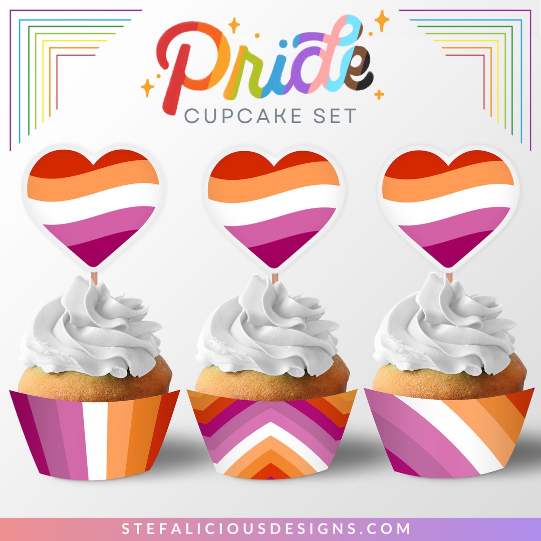 Lesbian Pride Cupcake Toppers, Cupcake Wrappers, Printable LGBTQ Pride ...