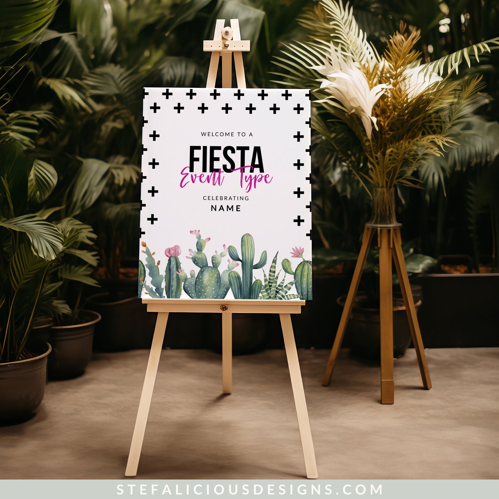Fiesta Welcome Sign, Mexico Theme Custom Sign, Watercolor Cactus Fiesta ...