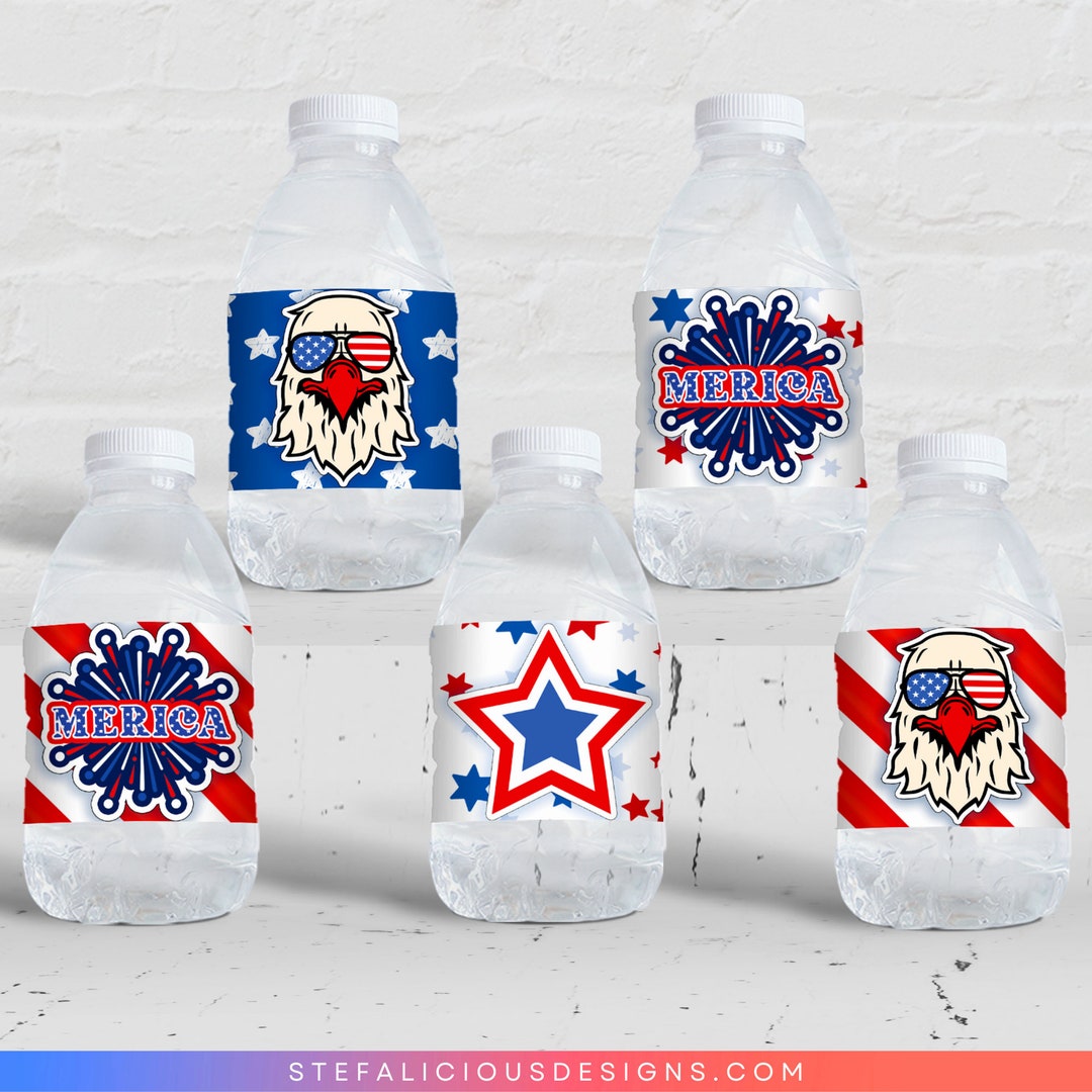 American Flag Water Bottle Labels, Patriotic Party, 4th of July ...