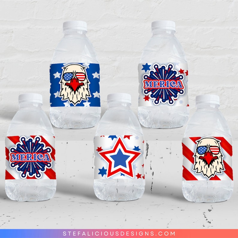 American Flag Water Bottle Labels, Patriotic Party, 4th of July ...