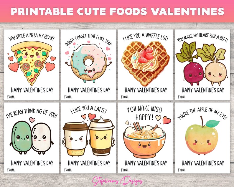 16 Printable Cute Food Pun Valentine's Day Card Set - Etsy