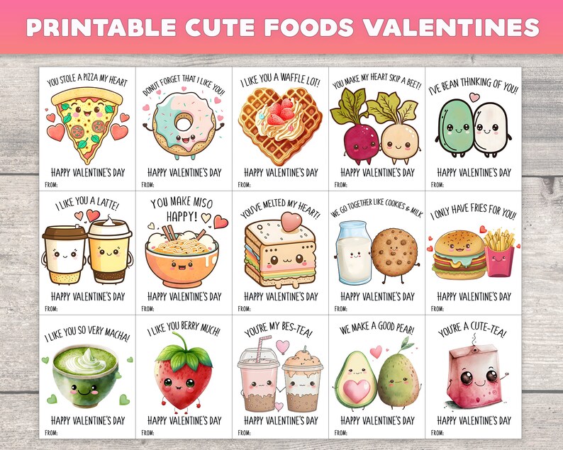 16 Printable Cute Food Pun Valentine's Day Card Set - Etsy