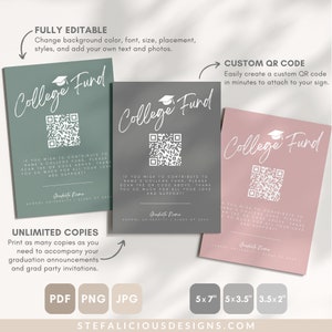 QR Code College Fund Graduation Insert, Printable Graduation College ...