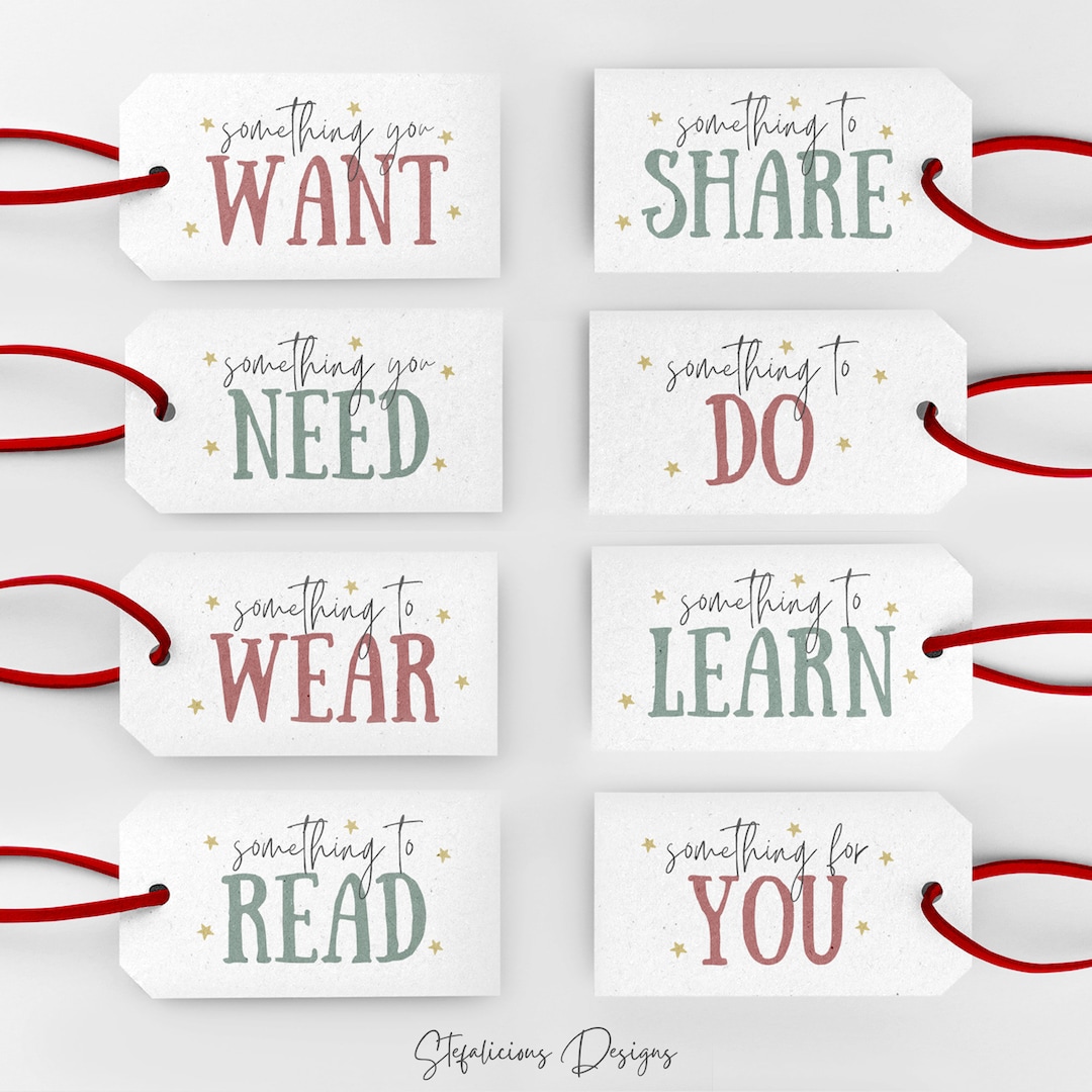 Christmas Gift Tags, Something You Want, Something You Need, Kids Gift ...
