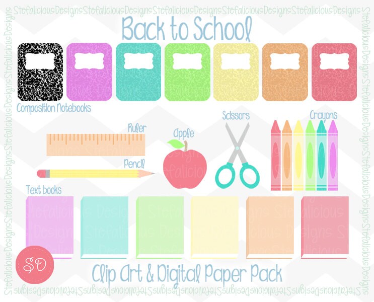 Back to School Clip Art and Digital Paper Pack [instant Download] - Etsy