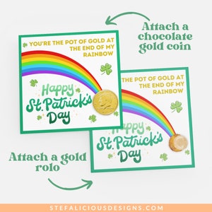 St Patricks Day Cards, Printable Candy Cards, Party Favors, Pot of Gold ...
