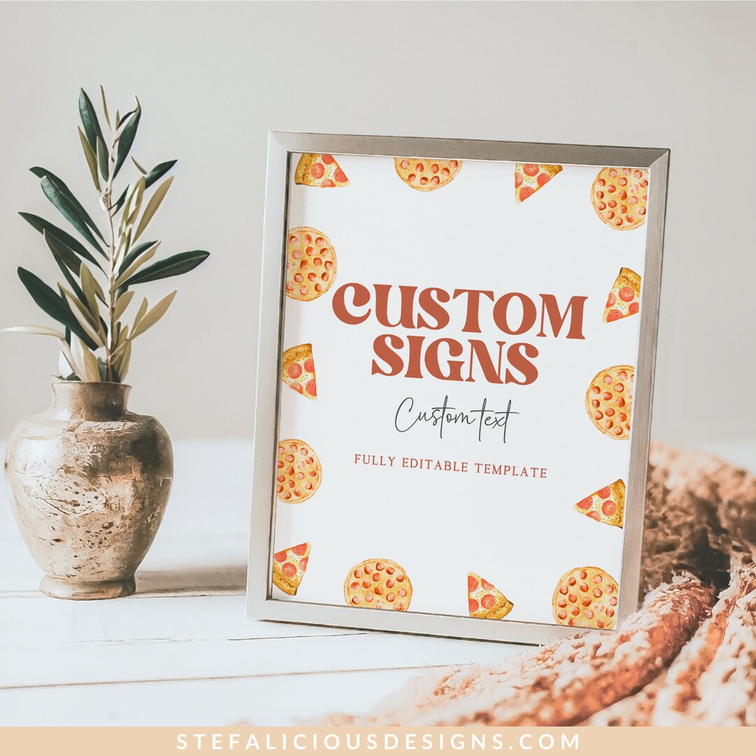 Pizza Table Signs, Printable Editable Template, Minimalist Event Sign ...