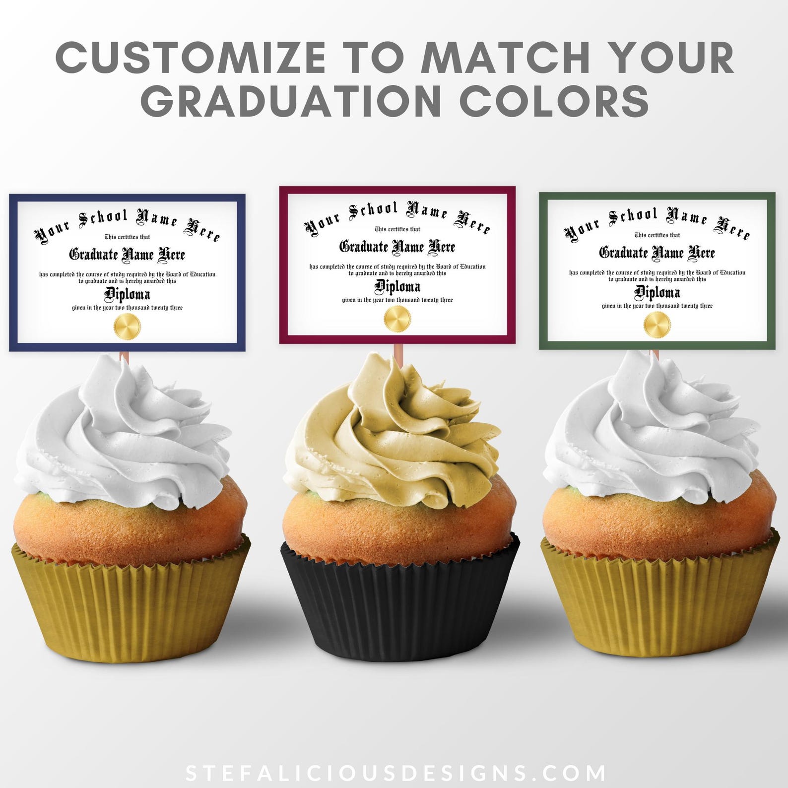 Personalized Graduation Cupcake Toppers, Custom Diplomas, Graduation ...