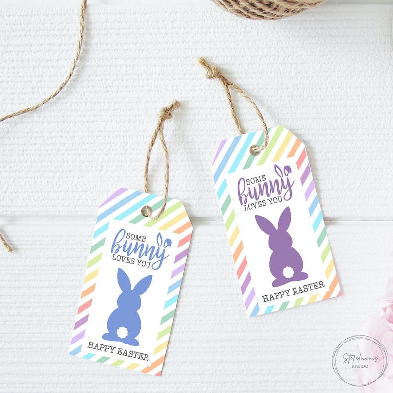 Printable Easter Tags, Some Bunny Loves You, Instant Download, Rainbow ...