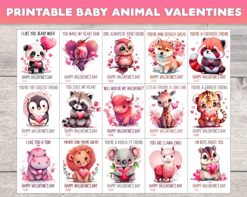 16 Printable Cute Baby Animal Pun Valentine's Day Card - Etsy