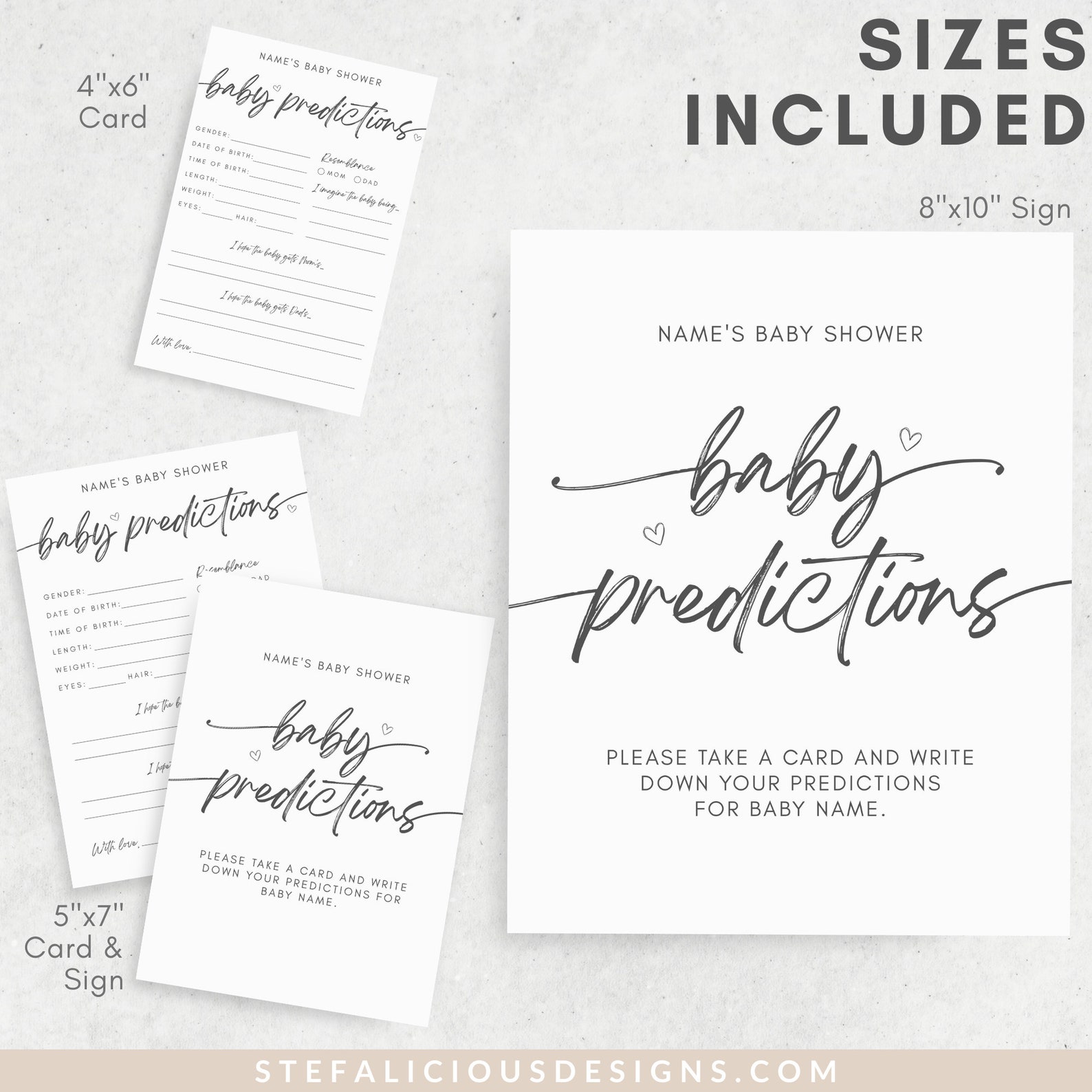 Baby Predictions Card Set, Minimalist Baby Shower Game Advice & Wishes ...