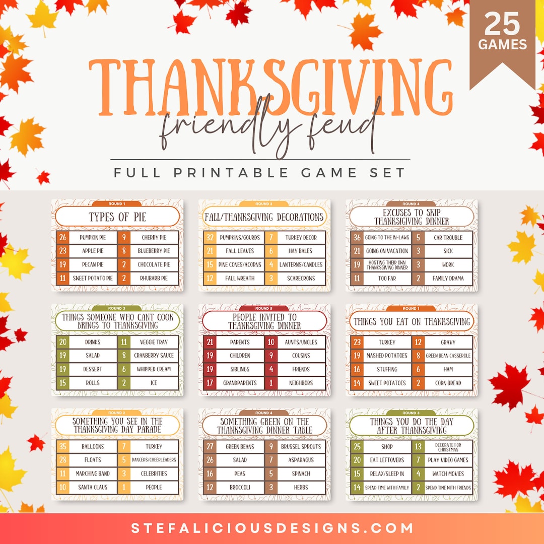 Thanksgiving Family Feud Game, Printable Thanksgiving Game ...