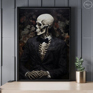 Dapper Skeleton Painting, Vintage Poster, Wall Art Print, Dark Academia, Haunting Ghost ...