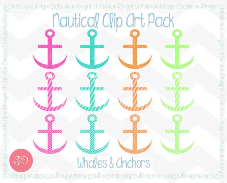 Nautical Clip Art Whales and Anchors instant Download - Etsy