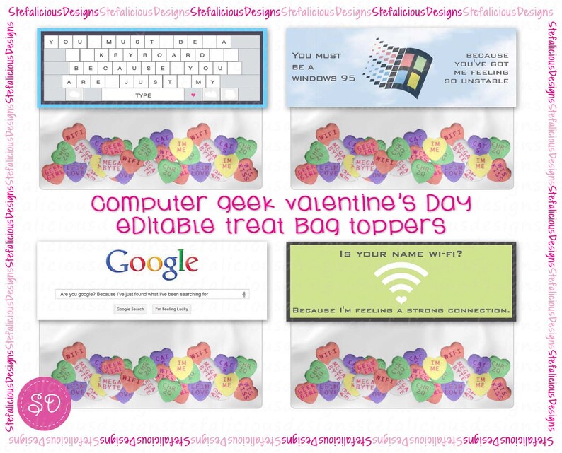 Printable Computer Geek Valentine's Day Cards & Bag Toppers, Tech ...