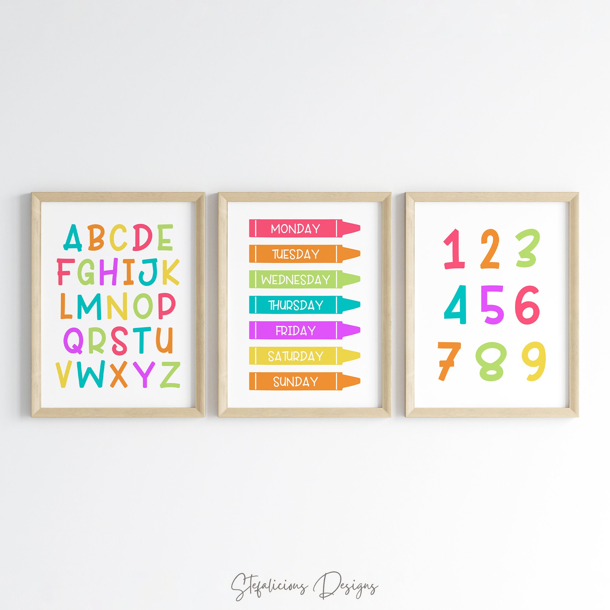 Educational Posters, Printable Playroom Wall Art Set, Rainbow Prints ...