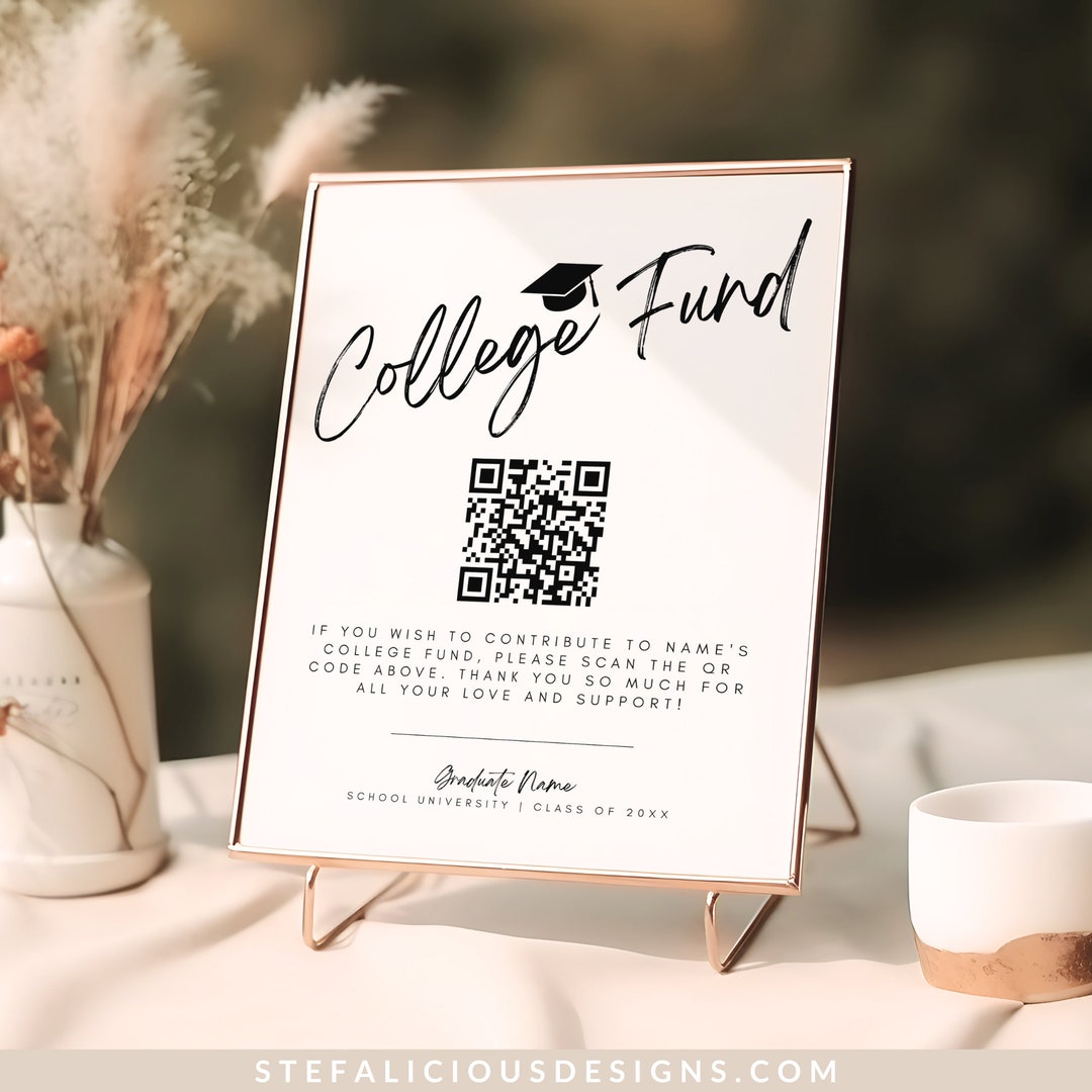 QR Code College Fund Graduation Sign, Minimalist Graduation College ...