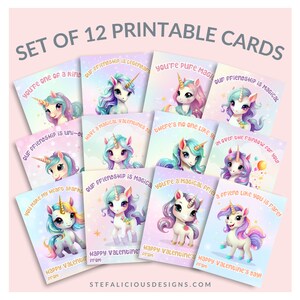 12 Printable Unicorn Valentines Day Card Set, Valentine's Day Cards for ...