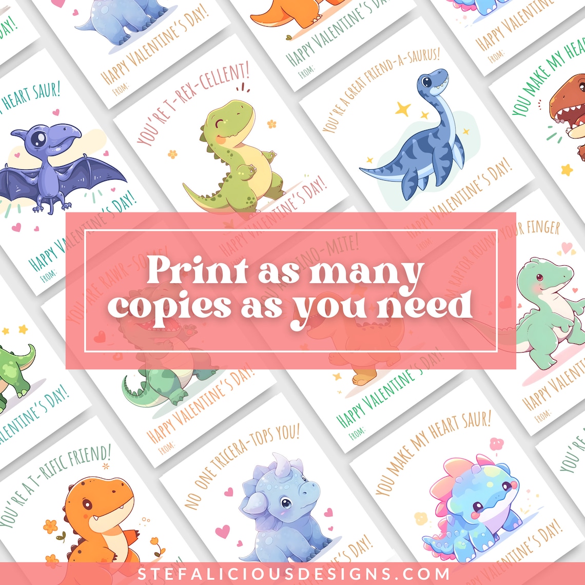 12 Printable Cute Dinosaur Pun Valentine's Day Card Set, Valentine's ...
