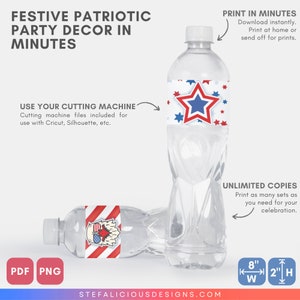 American Flag Water Bottle Labels, Patriotic Party, 4th of July ...