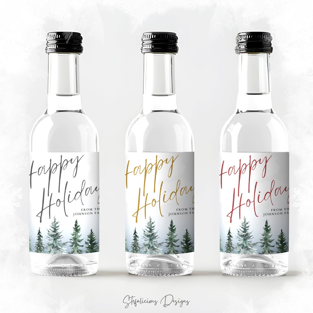 Editable Christmas Mini Liquor Bottle Labels, Rustic Farmhouse Happy ...