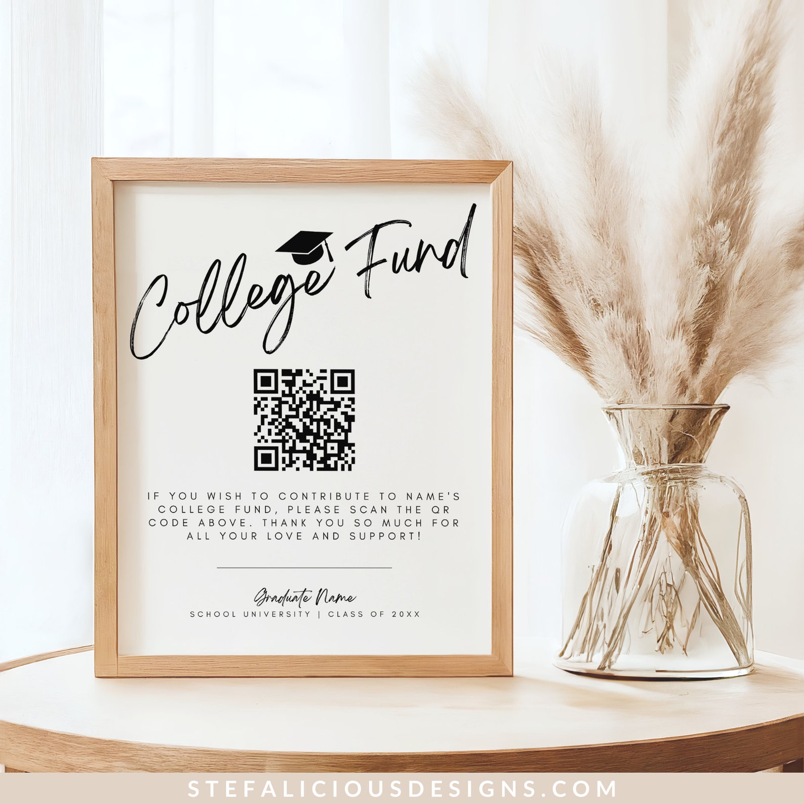 QR Code College Fund Graduation Sign, Minimalist Graduation College ...