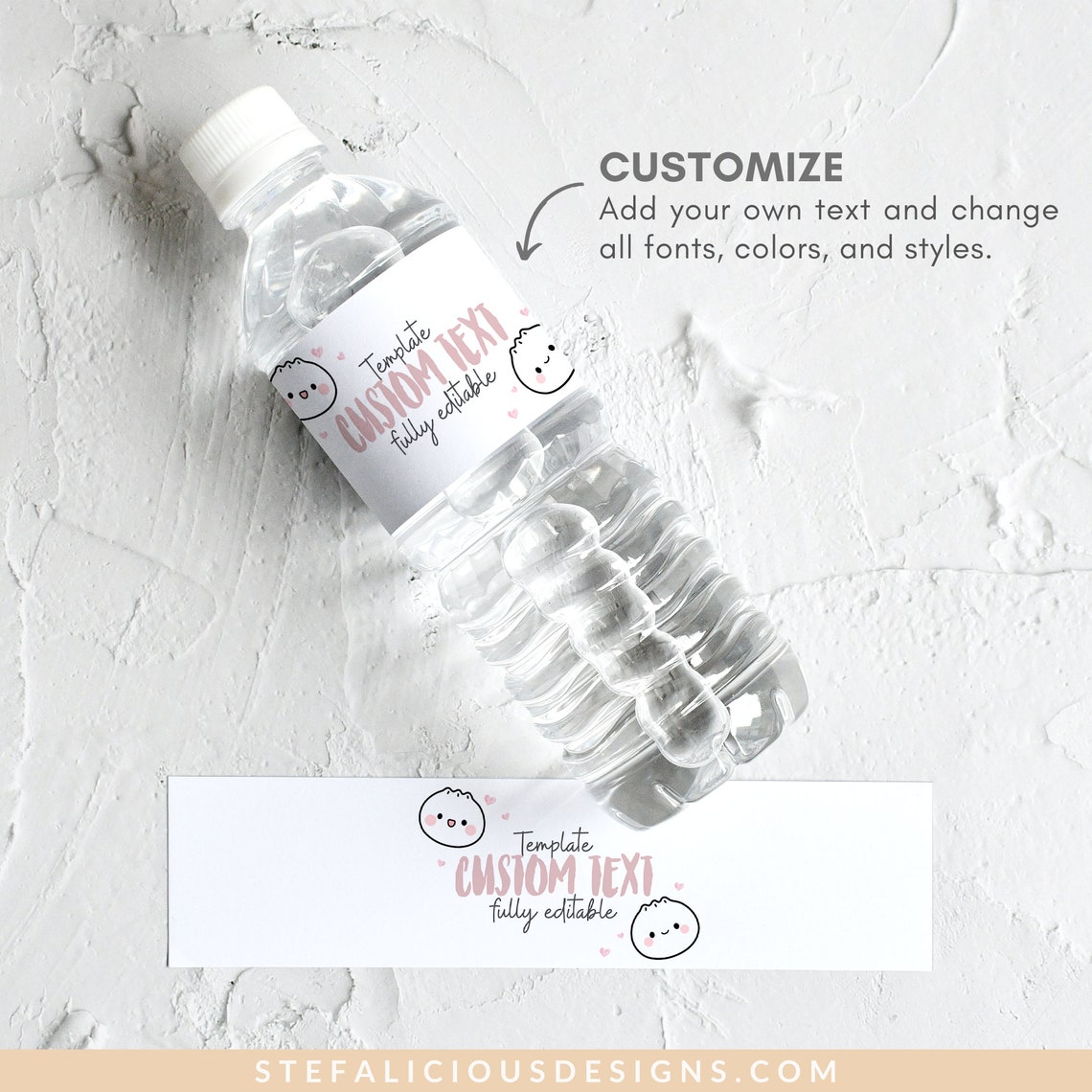 Cute Dumpling Water Bottle Labels, Bao Dim Sum Party Editable Template ...