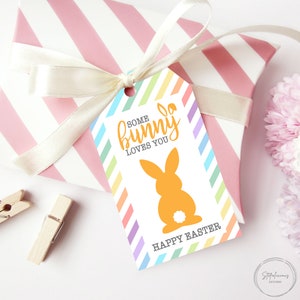 Printable Easter Tags, Some Bunny Loves You, Instant Download, Rainbow ...