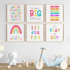 Educational Posters, Printable Playroom Wall Art Set, Rainbow Prints ...
