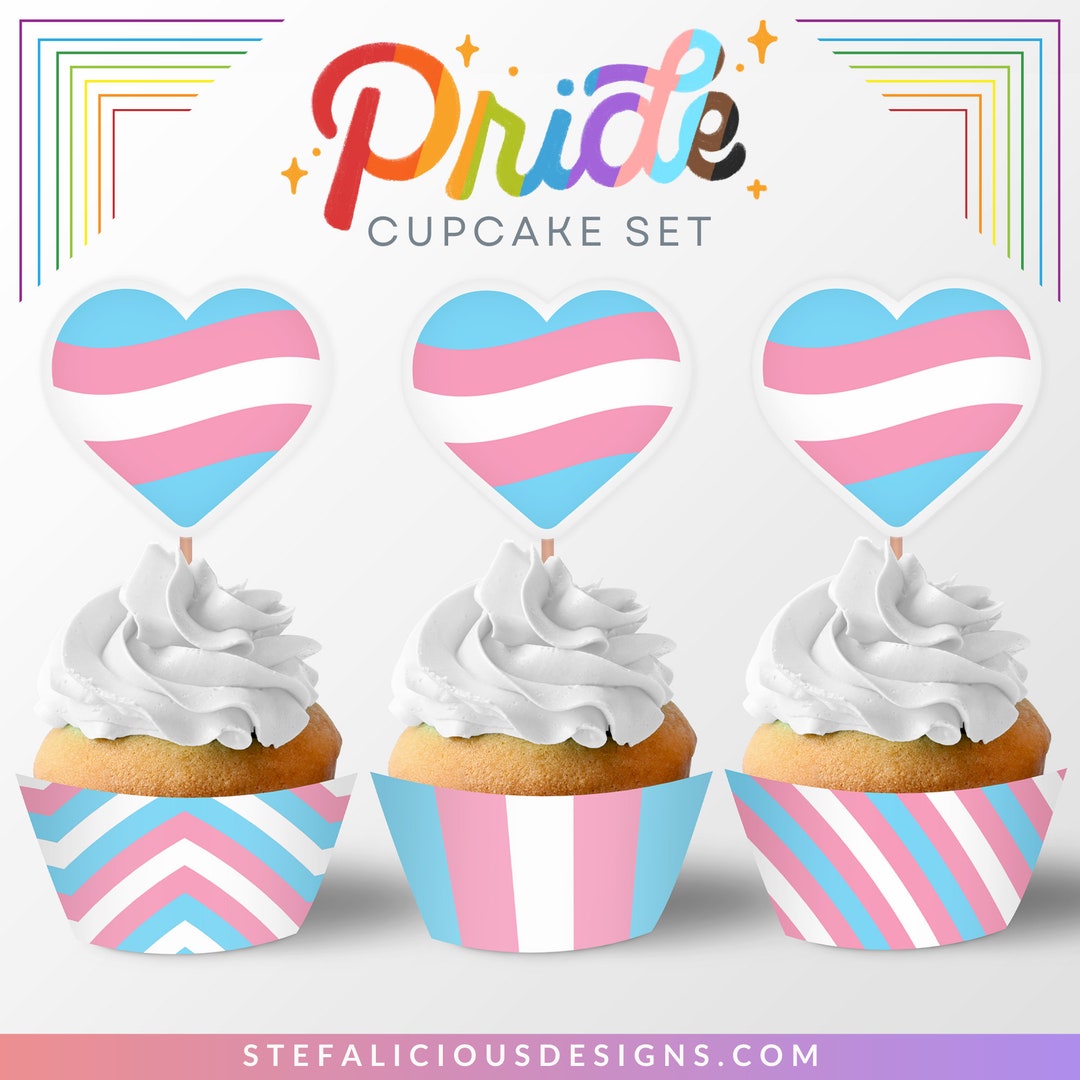 Transgender Pride Flag Cupcake Toppers, Cupcake Wrappers, Printable ...